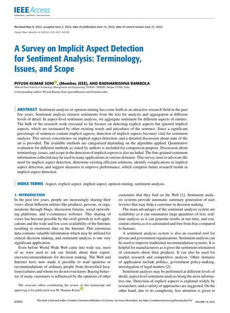 pdf a survey on implicit aspect detection for sentiment analysis terminology issues and scope