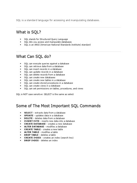 what is sql sql is a standard language for accessing and manipulating databases pdf sql