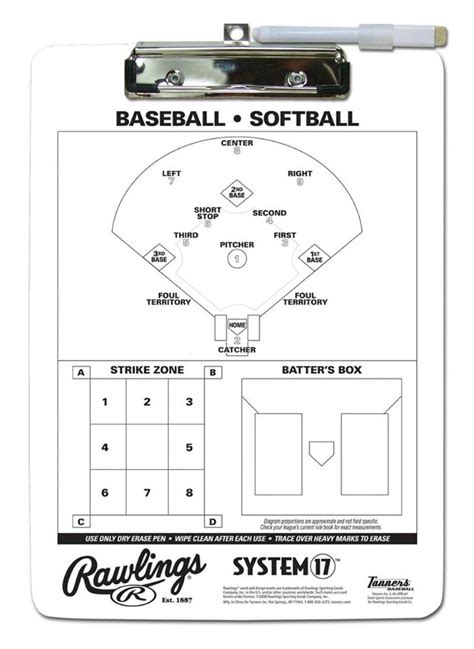Rawlings Baseball Softball Coaches Clipboard Lineup Card Field Layout