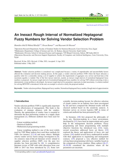 pdf an inexact rough interval of normalized heptagonal fuzzy numbers for solving vendor