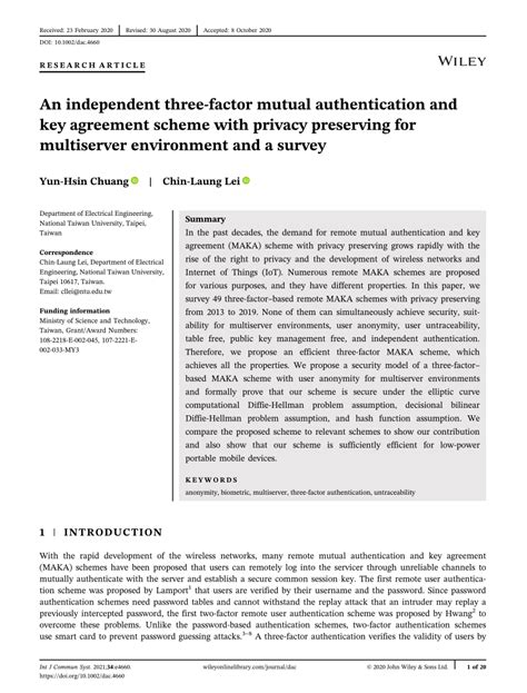 an independent three‐factor mutual authentication and key agreement scheme with privacy