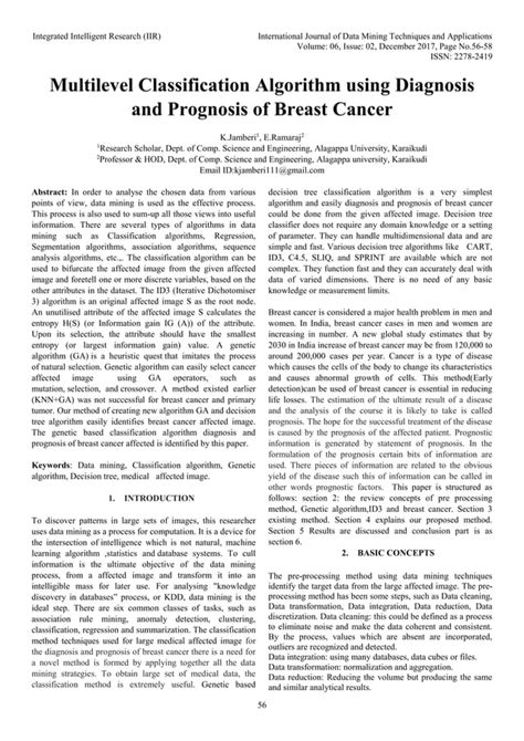 multilevel classification algorithm using diagnosis and prognosis of breast cancer pdf