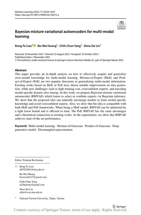bayesian mixture variational autoencoders for multi modal learning request pdf