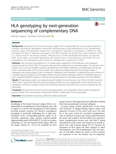 pdf hla genotyping by next generation sequencing of complementary dna