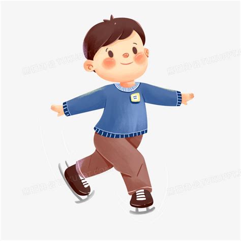 手绘男孩滑冰插画面口元素PNG图片素材下载 手绘PNG 熊猫办公