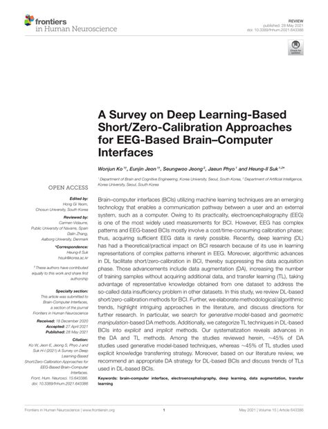 pdf a survey on deep learning based short zero calibration approaches for eeg based brain