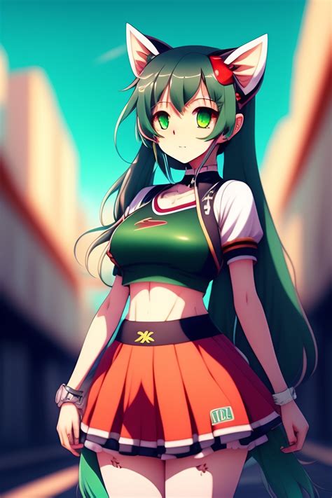 Lexica Cute Anime Girl Green Hair Small Cat Ears Pale Skin Sport Clothing Legsvery