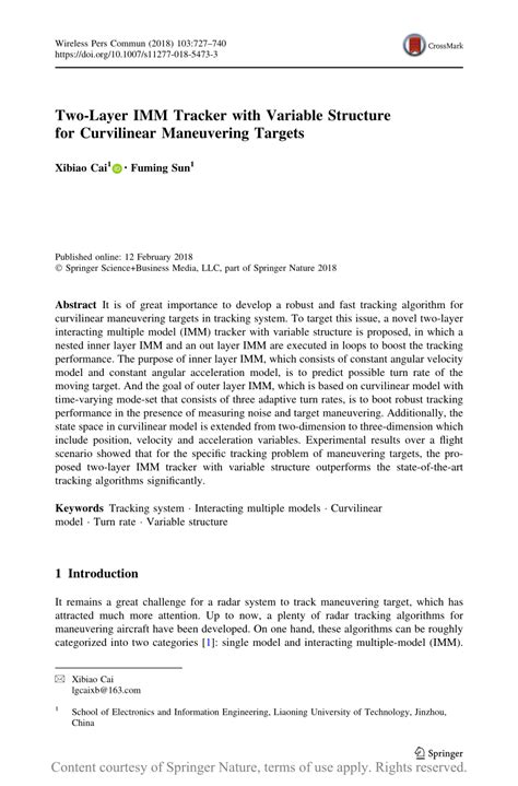 two layer imm tracker with variable structure for curvilinear maneuvering targets request pdf