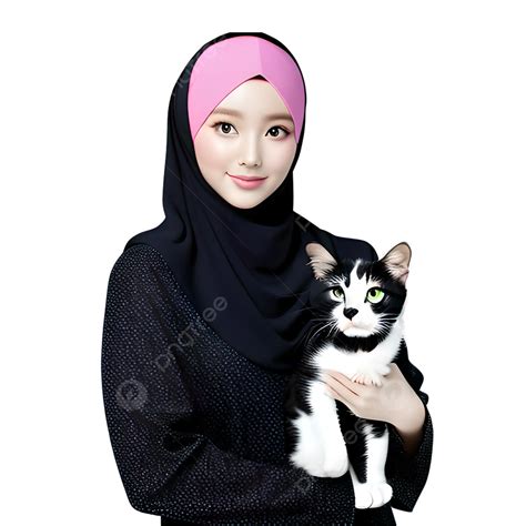Hijab Mädchen Hält Sehr Süße Katze Ein Von Der Ki Generiertes Bild Mädchen Ai Generiert Ai