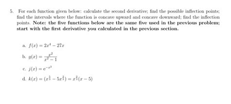 solved 5 for each function given below calculate the second derivative find the possible