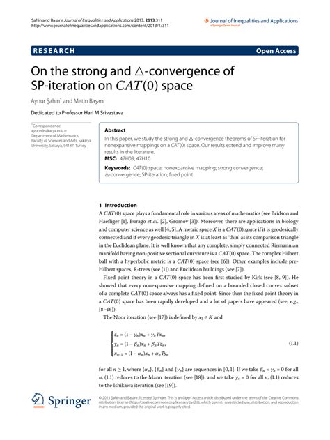 pdf on the strong and Δ convergence of sp iteration on cat 0 space