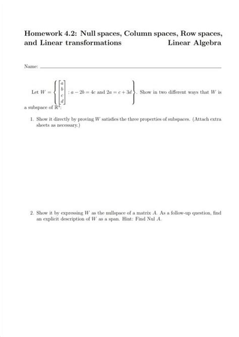 solved homework 4 2 null spaces column spaces row spaces