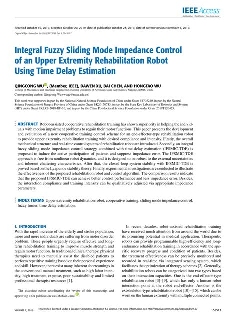 pdf integral fuzzy sliding mode impedance control of an upper extremity rehabilitation robot