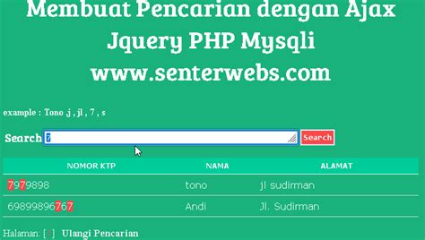 membuat pencarian dengan ajax jquery php mysqli