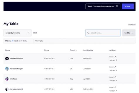 Table Template Filters Webflow