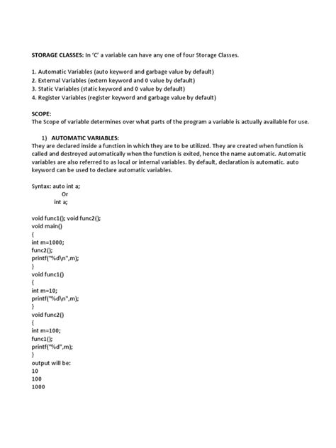 a comprehensive guide to variable storage classes scopes and arrays in c programming pdf