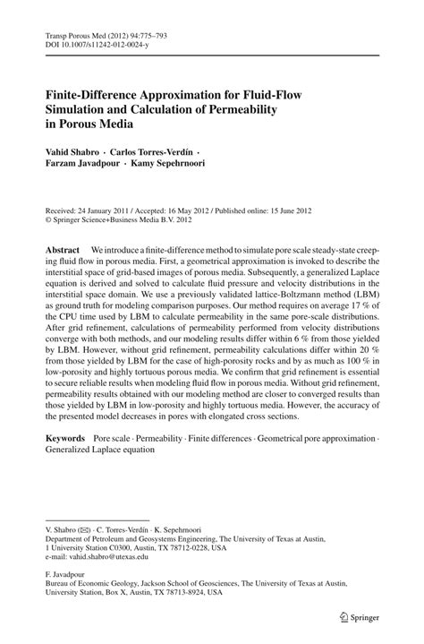 pdf finite difference approximation for fluid flow simulation and calculation of permeability