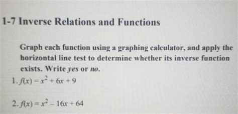 get answer transcribed image text 1 7 inverse relations and functions transtutors