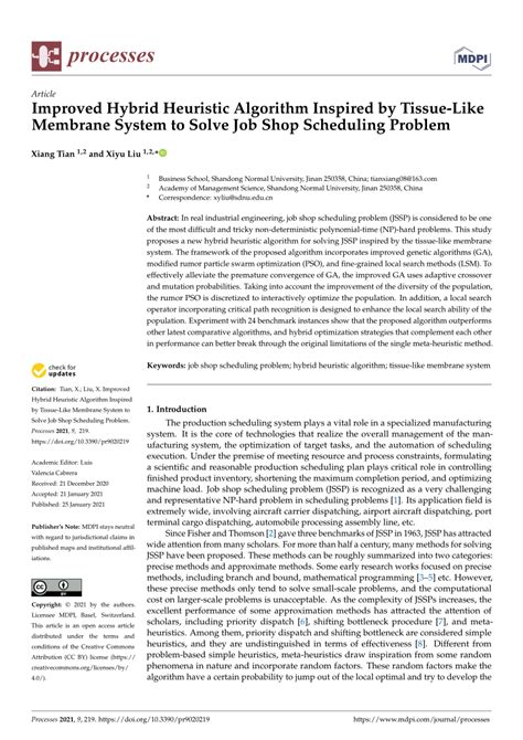 pdf improved hybrid heuristic algorithm inspired by tissue like membrane system to solve job