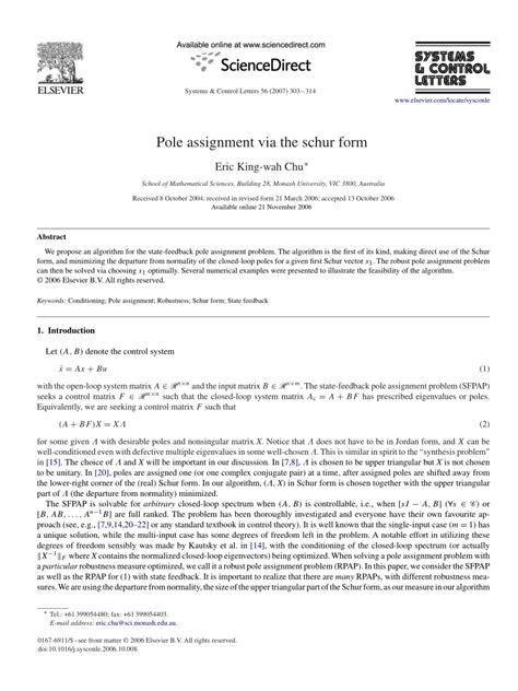 pdf robust pole assignment via the schur form