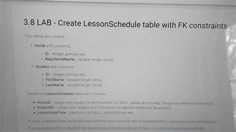 Solved 3 8 LAB Create LessonSchedule Table With FK Chegg