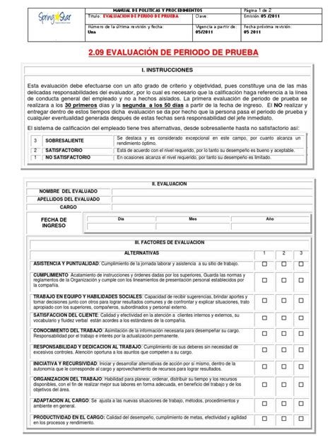 evaluacion periodo de prueba ok calidad comercial toma de decisiones prueba gratuita de