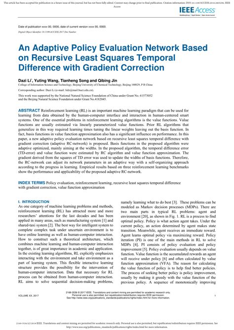 pdf an adaptive policy evaluation network based on recursive least squares temporal difference