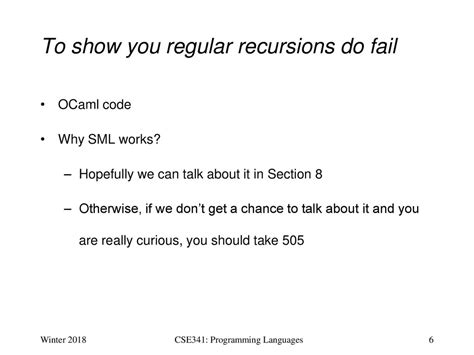 cse341 programming languages section 3 function patterns tail recursion winter ppt download