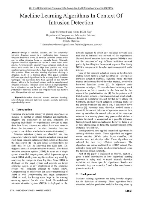 pdf machine learning algorithms in context of intrusion detection