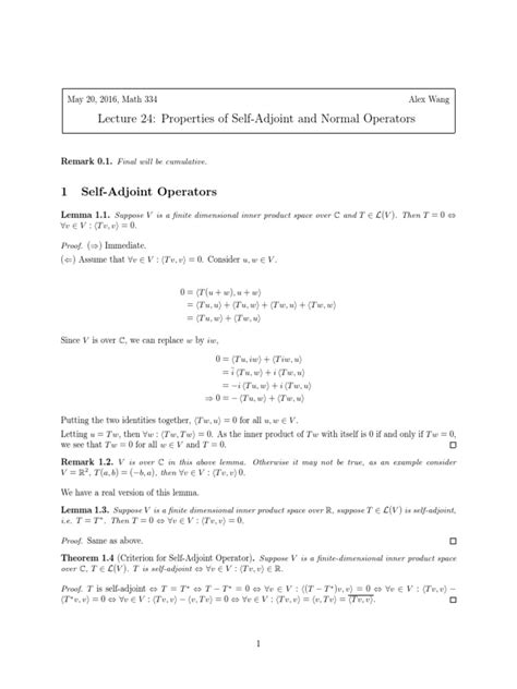 lecture notes on self adjoint operators pdf eigenvalues and eigenvectors functional analysis