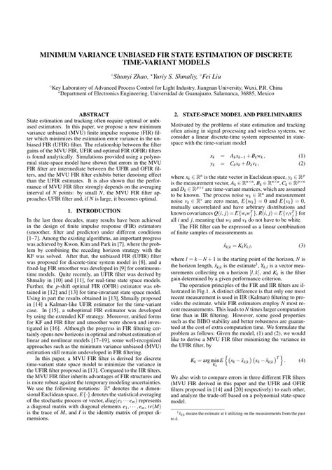 pdf minimum variance unbiased fir state estimation of discrete time variant models