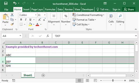 MS Excel 2016 Change Height Of A Row