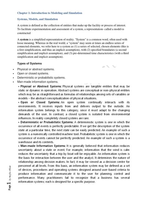 chapter one introduction to modeling and simulation pdf simulation system