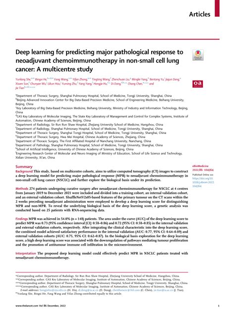 pdf deep learning for predicting major pathological response to neoadjuvant chemoimmunotherapy