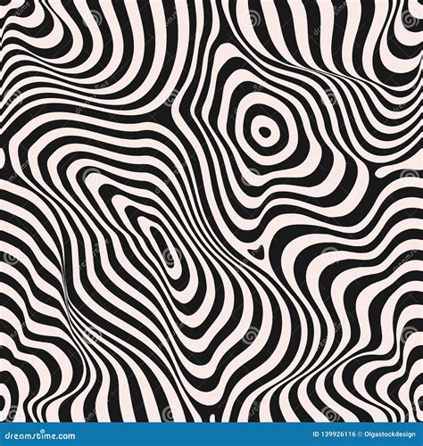 Vector Monochrome Seamless Pattern Curved Lines 3D Effect Stock