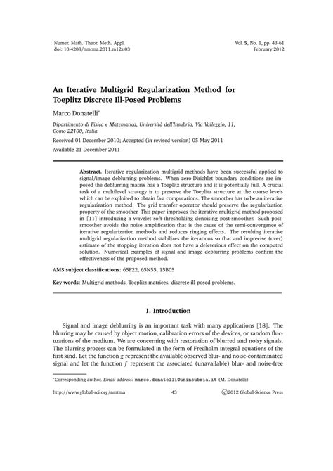 pdf an iterative multigrid regularization method for toeplitz discrete ill posed problems