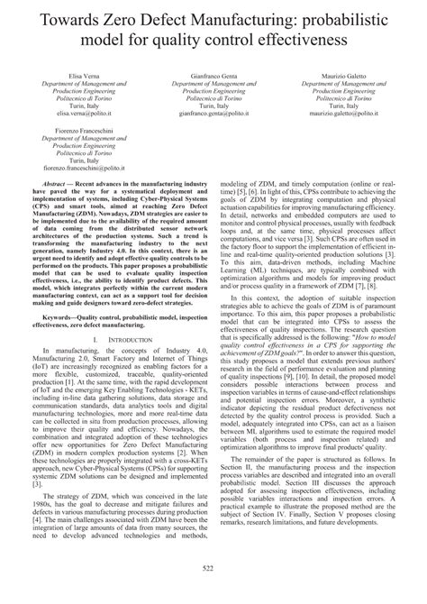 PDF Towards Zero Defect Manufacturing Probabilistic Model For