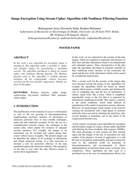 pdf image encryption using stream cipher algorithm with nonlinear filtering function