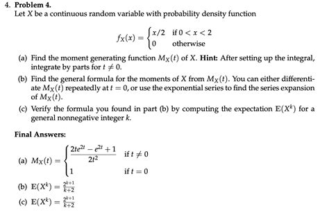 solved 4 problem 4 let x be a continuous random variable