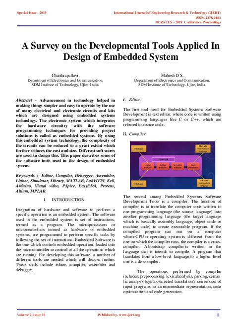 pdf ijert a survey on the developmental tools applied in design of embedded system ijert