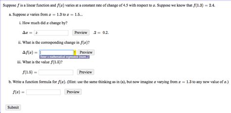 solved suppose f is a linear function and f x varies at a