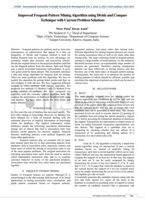 pdf improved frequent pattern mining algorithm using divide and conquer technique with current