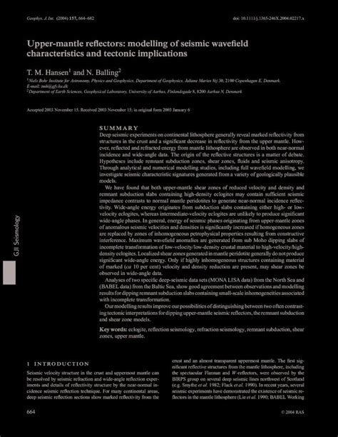 Pdf Uppermantle Reflectors Modelling Of Seismic Wavefield