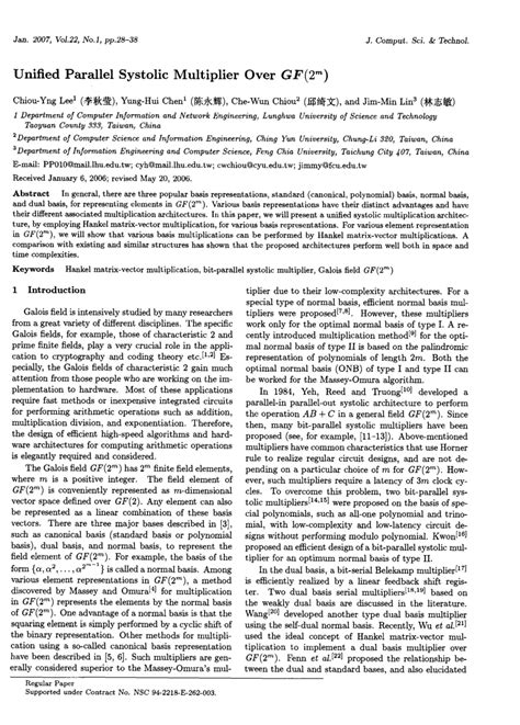 pdf unified parallel systolic multiplier over { it gf} 2 {m}