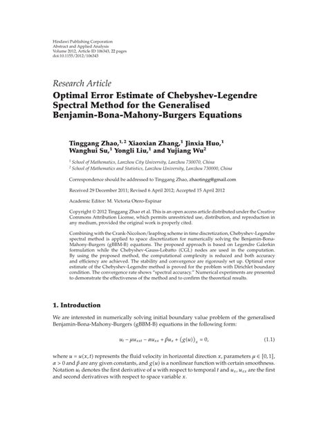 pdf optimal error estimate of chebyshev legendre spectral method for the generalised benjamin