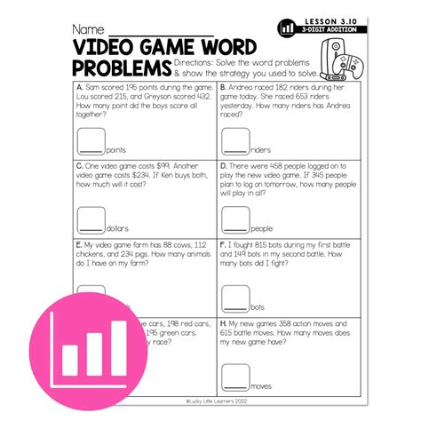 lucky to learn math 3 digit addition review lesson 3 10 differentiation video game word