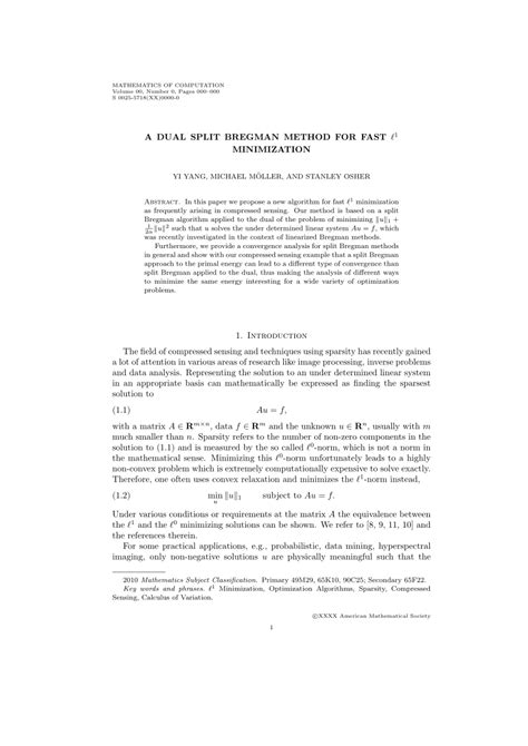 pdf a dual split bregman method for fast ℓ 1 minimization