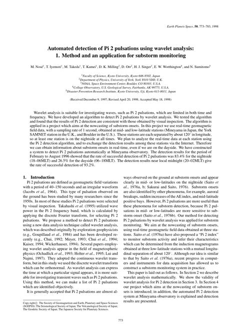 pdf automated detection of pi2 pulsations using wavelet analysis 1 method and an application