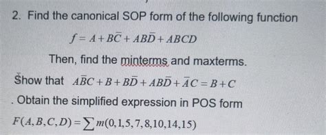 solved 2 find the canonical sop form of the following