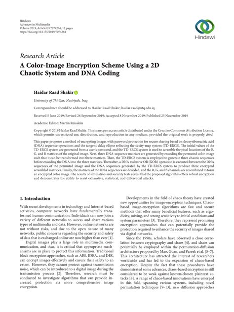 pdf a color image encryption scheme using a 2d chaotic system and dna coding